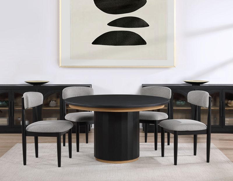 Magnolia 52-inch Round 5-Piece Dining Set, Black - Steve Silver Company