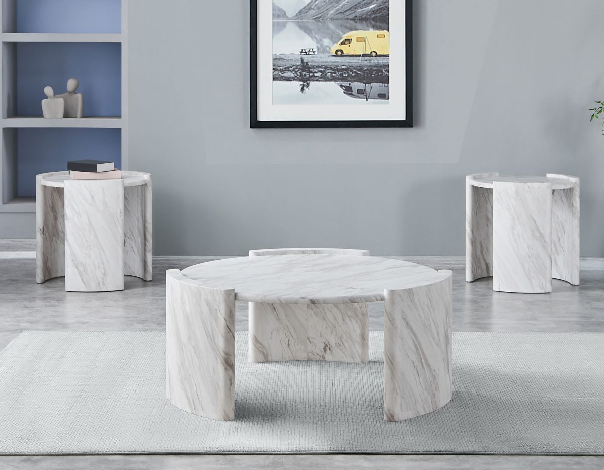 Merino Faux-Marble Round End Table - Steve Silver Company