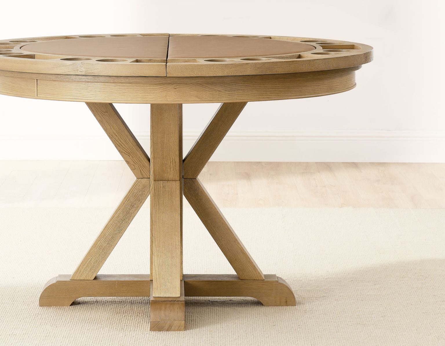 Rylie 48-inch Round Dining Table with Folding Game Top, Natural Finish ...