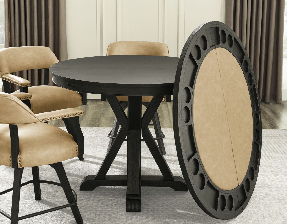 Rylie 48-inch Round Counter Table Top with 4 Drawers, Black Finish ...
