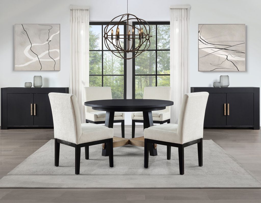 Aubrey 54" Round Dining Table, Black with Driftwood Stretchers - Steve ...