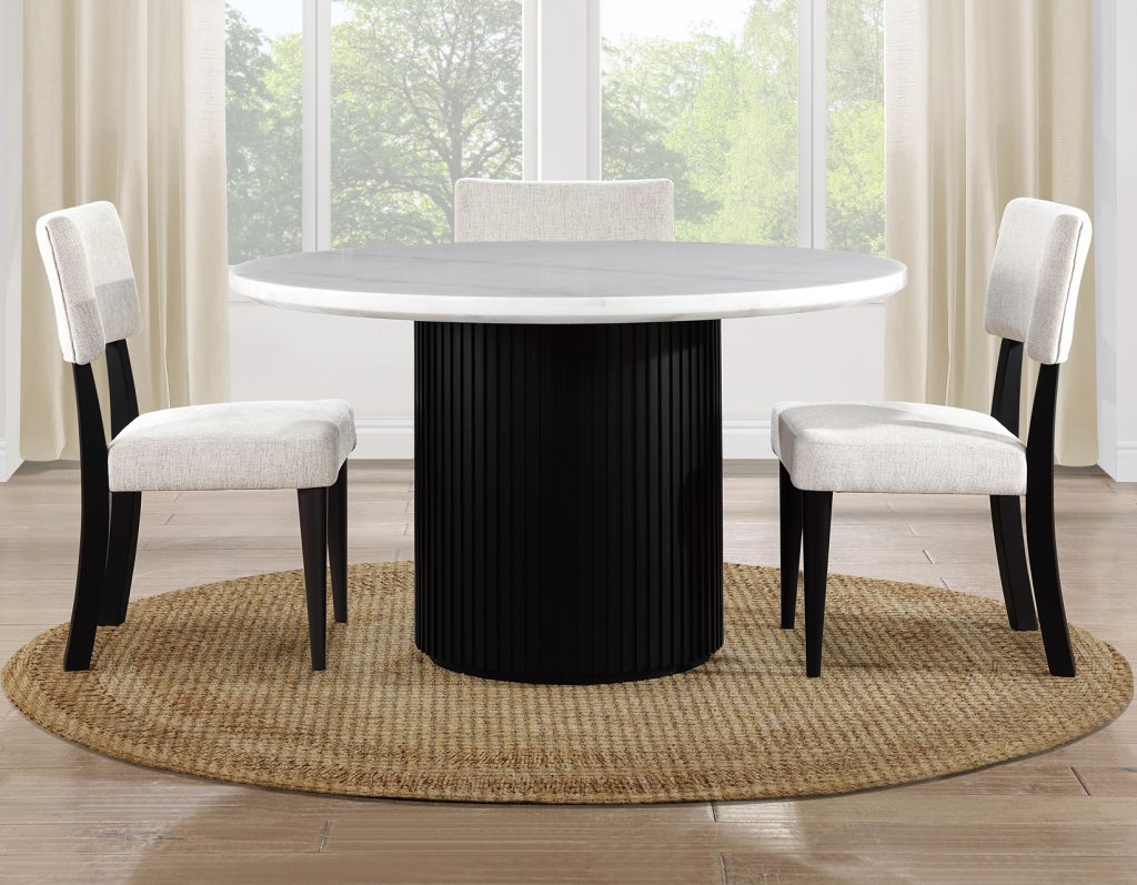 Colvin 52" Round White Marble Dining Table, Black Finish - Steve Silver ...