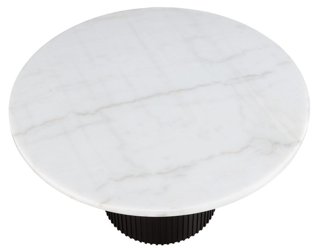 Colvin 52" Round White Marble Dining Table, Black Finish - Steve Silver ...