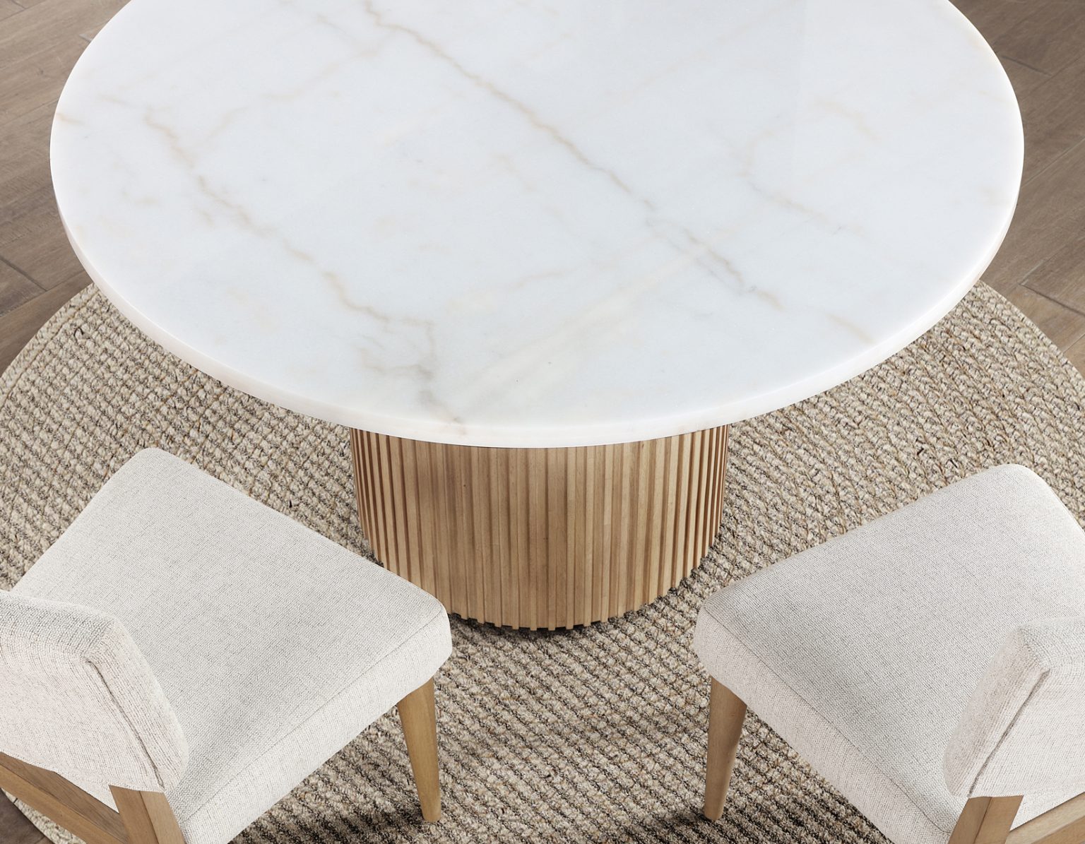 Colvin 52" Round White Marble Table, Toffee Finish - Steve Silver Company