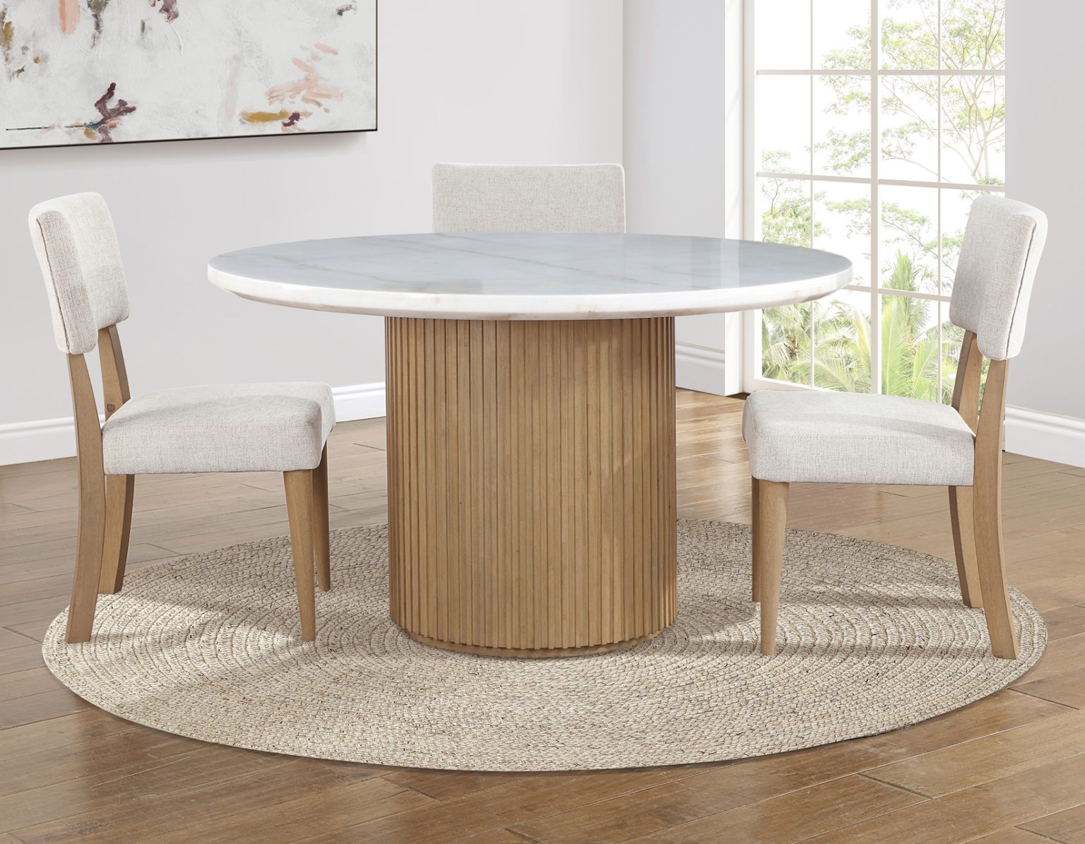 Colvin 52" Round White Marble Table, Toffee Finish - Steve Silver Company