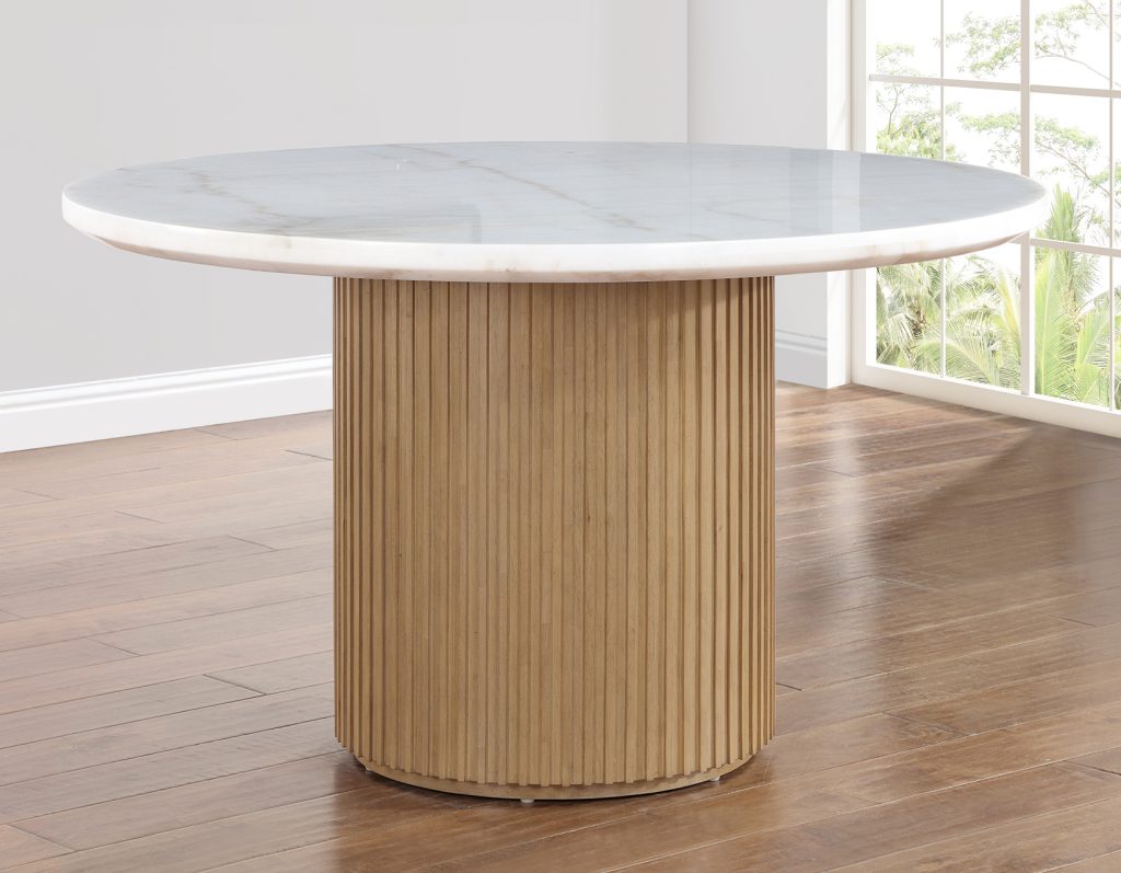Colvin 52" Round White Marble Table, Toffee Finish - Steve Silver Company
