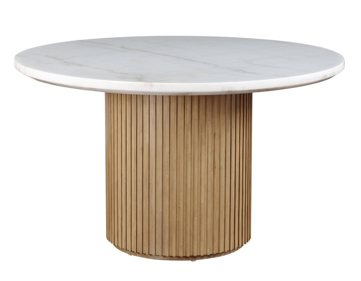 Colvin 52" Round White Marble Table, Toffee Finish - Steve Silver Company