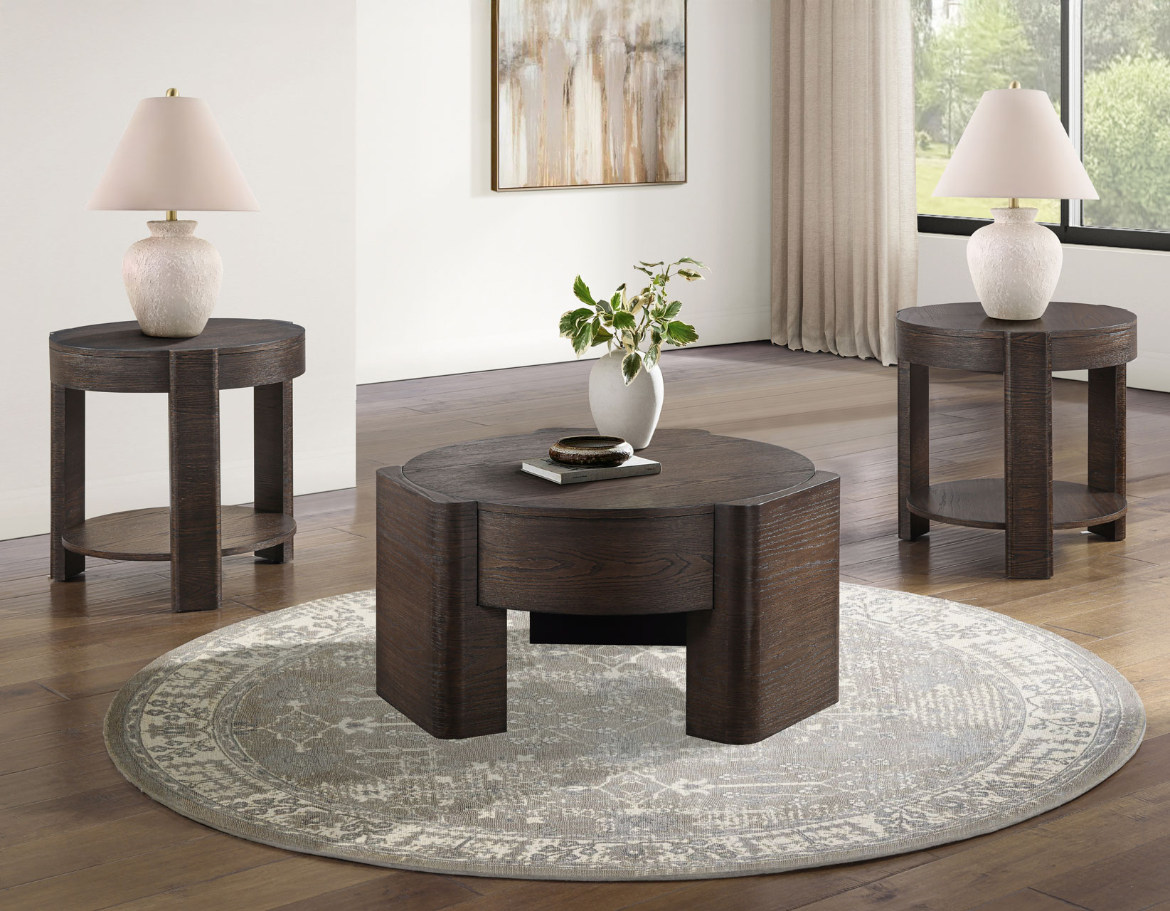 Salina Round Castered 3-Piece Table Set - Steve Silver Company